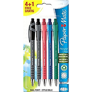 Paper Mate Flexgrip Ultra Retractable Ballpont Pens, Medium Point 1.0mm, Assorted, Pack of 5
