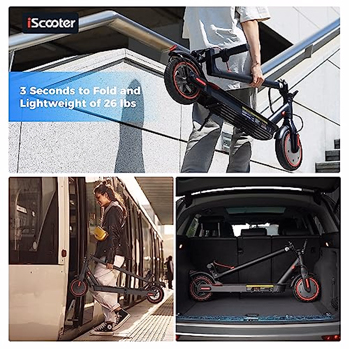 iScooter i9 Electric Scooter Adults and Teenages, 15.6 MPH, 18 Miles Range, 8.5'' Solid Tires, 350W Foldable and Cruise Control Escooter with Double Braking System and APP