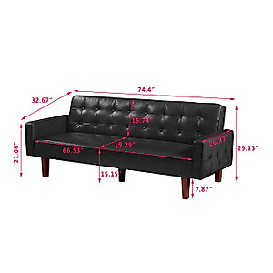 Faxu Leather Futon Sofa Bed Convertible Couch Daybed,Folded Upholstered Sleeper Loveseat for Small Space with Solid Wood Legs ,Multi-functional Tufted Sofa & Couches for Seating Napping Overnight