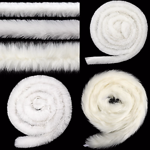 Christmas White Faux Fur Trim 3 Rolls 6 Yards Faux Fur Fabric Fluffy Ribbon Trim Furry Stripe Fake Craft Fur Trim Ribbon for DIY Craft Costume Boots Winter Christmas Tree Garland Decor, 3 Sizes