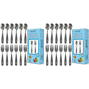 Stainless Steel Kids Silverware Set (24pc- 2 Pack of 12) - Child and Toddler Safe Flatware - Kids Utensil Set - Metal Kids Cutlery Set (Includes 12 Small Kids Spoons & Kids 12 Forks)
