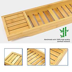 Bamboo Bathtub Organizer Bathroom Caddy Organizer Non Slip Bath Serving Table Tray for Wine Glass Books Shampoo Soap Razors (Original)