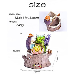 Cute Hedgehog Flowerpot with Drainer Garden Flowerpot Resin Succulent Potted Bonsai Plant Stand Home Desk Mini Ornaments Balcony Gardening Flowerpot Does Not Contain Plants
