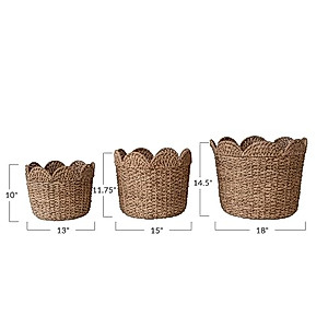 Creative Co-Op Braided Bankuan and Rattan Baskets with Scalloped Edge, Natural, Set of 3