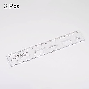 HARFINGTON 2pcs Straight Plastic Ruler 15cm Metric Plastic Clear Measuring Tool Hollow Design with Wavy Line for Classrooms Home Office, Transparent