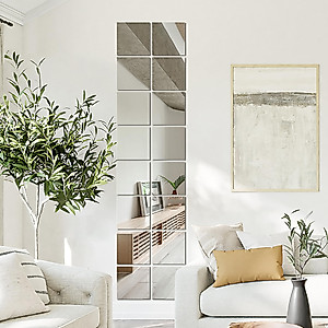 Delma Glass Full Length Wall Mirror Tiles, 14'' x 12'' x 4PCS, Frameless Full Body Mirror Tiles for Bedroom, Full Length Mirror Wall Mounted for Home Gym, Door (Glass - 14'' x 12'' - 4PCS)