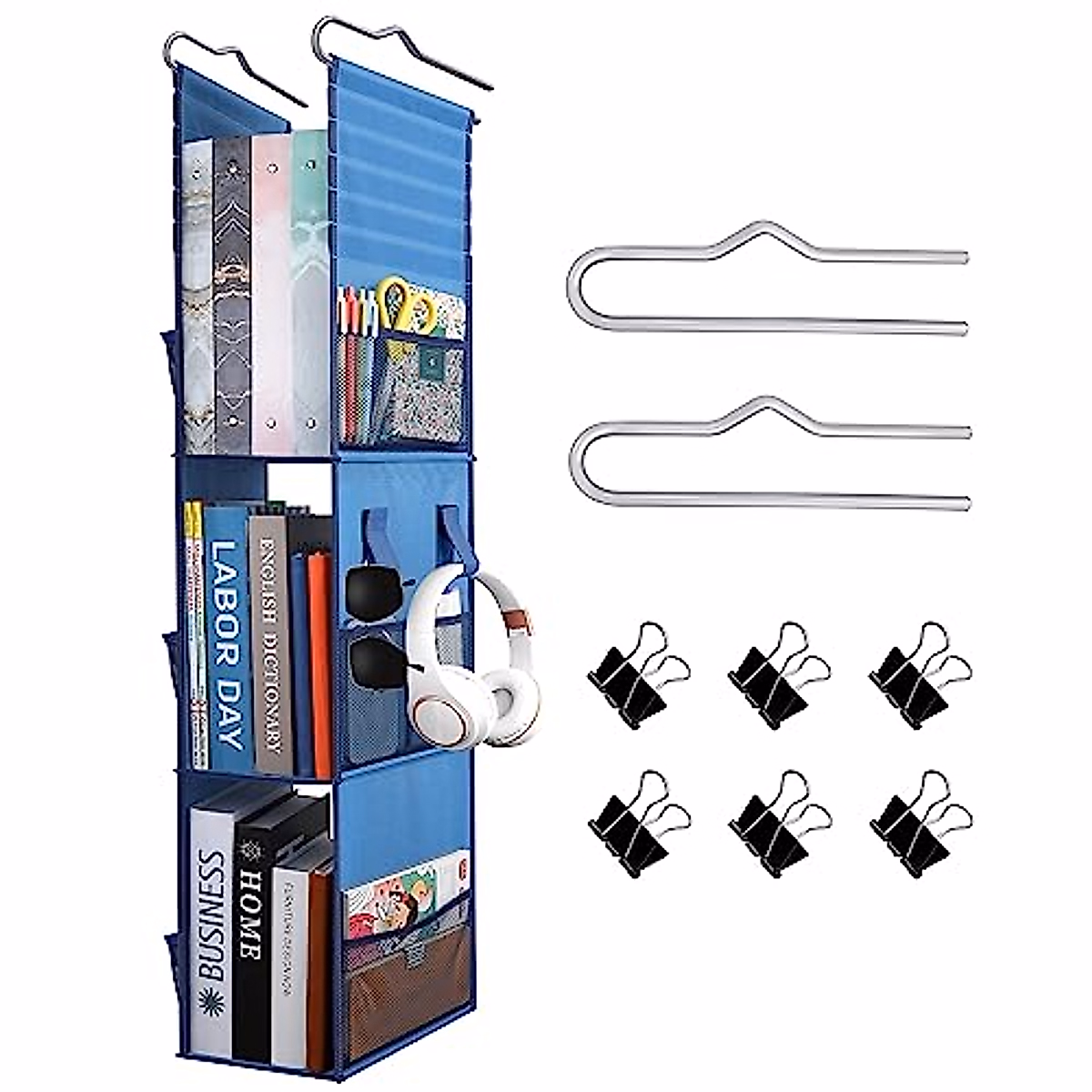 Annecy Locker Organizer for School, Work, Gym, and Closet, 3 Shelf Hanging Locker Accessories for Girls Boys, Adjustable School Locker Shelf from 3 to 2 Shelves, Navy Blue