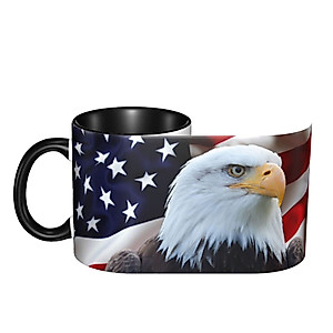 Yamegoun Eagle USA Flag Funny Coffee Mug 11oz - Ceramic Novelty Tea Cup Gifts for Office and Home Kitchen Microwave Safe