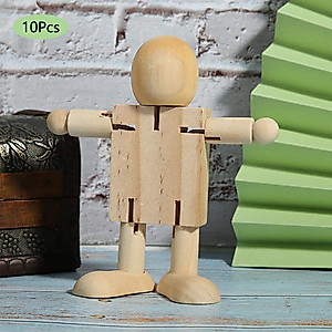 Wooden Robot, 10PCS Unfinished Wooden Robot Adjustable Figures Nature Bodies Joint Wooden Puzzle Building Craft Kit Wood People Shapes Figures for DIY Painting Arts Crafts (4.3x2.6x1.6in)