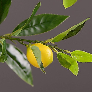 GWOKWAI 3Pcs Artificial Lemon Branch, Fake Lemon Tree Simulation Lemon Branches Artificial Greenery Leaves Branch with Artificial Fruit for Home Wedding Party Garden Decoration Flower Arrangement Art