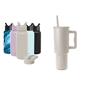 Simple Modern Water Bottle with Straw and Chug Lid Vacuum Insulated Stainless Steel Metal Thermos Bottles |32oz, Almond Birch & 40 oz Tumbler with Handle and Straw Lid | 40oz