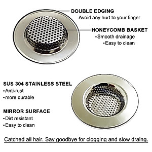 Seatery 2PCS Bathtub Drain Strainers, Shower Drain Hair Catcher, Stainless Steel Drain Cover Basket for Bathroom Laundry Floor Drain, Fit for 1.75"-3.0" Drain Hole