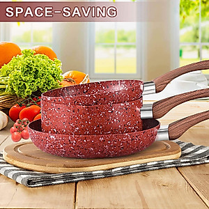 KOCH SYSTEME CS Nonstick Cookware Set - Saucepan and Frying Pans/Skillets Set, Induction Cooker Compatible, Red Stone-Derived Nonstick Coating & Cool-to-Touch Bakelite Handle, PFOS PFOA Free, 5 Piece