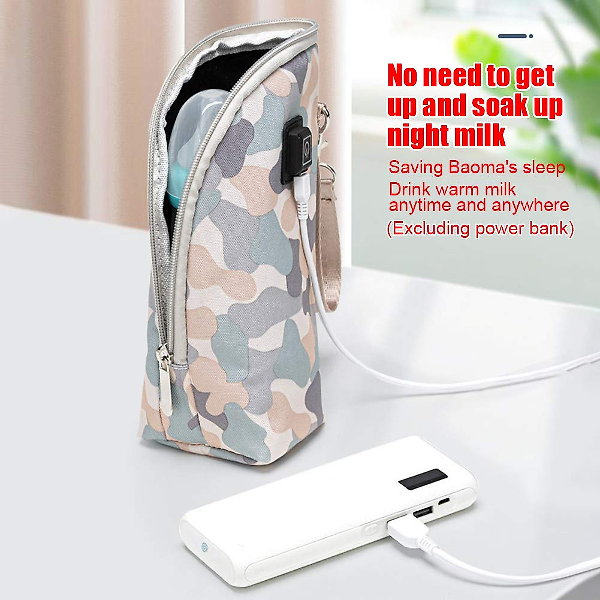Portable Bottle Warmer, Milk Drink Heat Keeper USB Baby Bottle Warmer for Car Travel Indoor Outdoor Infant Bottle Thermostat 3 Gear Keep Warm(Camouflage)