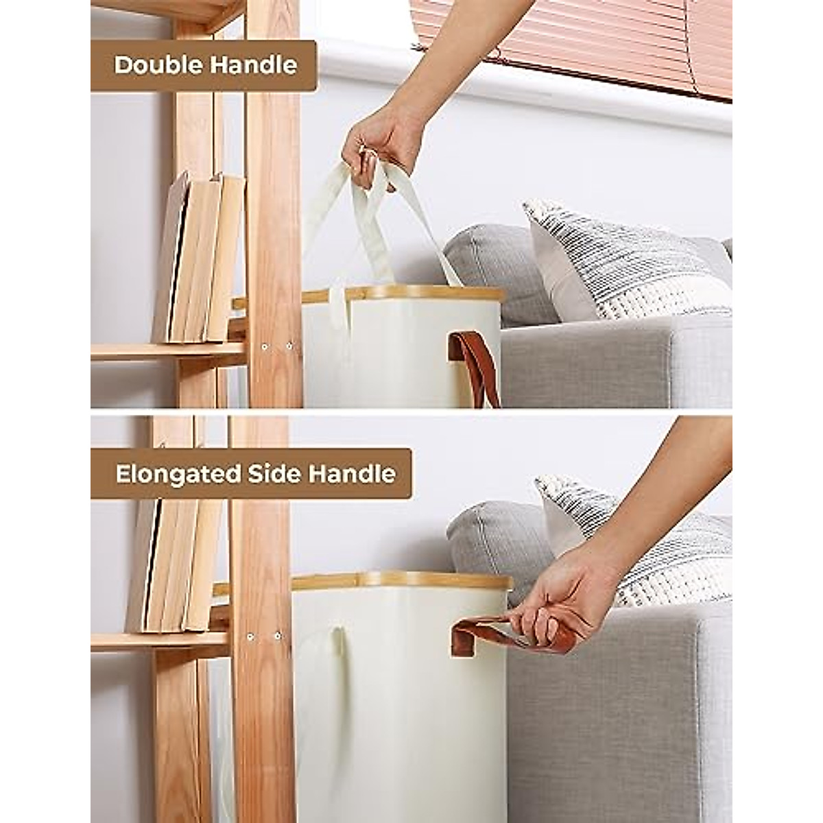 yamagahome Slim Laundry Basket with lid 52L, Collapsible Narrow Laundry Hamper with Removable Washable Laundry Bag, Thin Hamper Storage Basket Made of Bamboo and Oxford for Bedrooms, Bathroom, RV