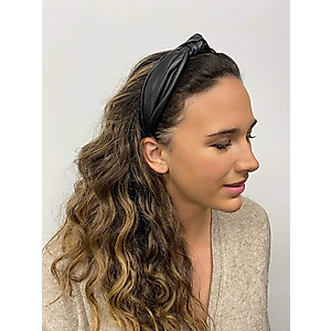 Huachi Headband, Knotted Headbands for Women Black Leather, Fashion Headbands for Women Top Knot Headband for Girls