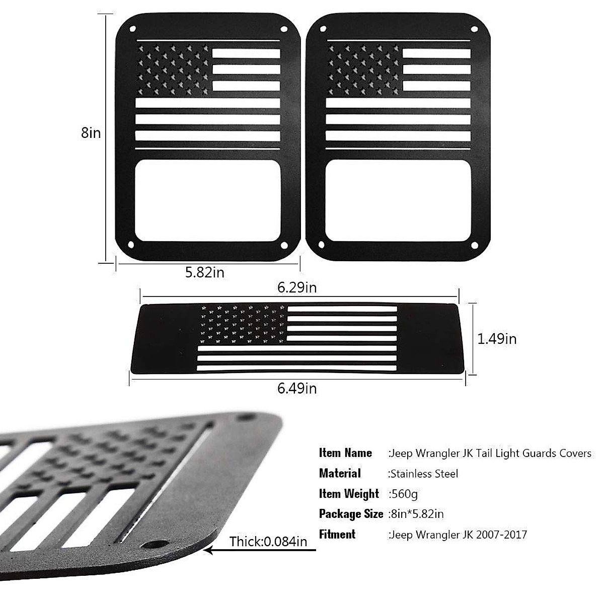 RT-TCZ Tail Light Guards Covers Brake Light Cover For Rear Taillights 2007-2017 Jeep Wrangler JK Unlimited Accessories (US Flag-1)