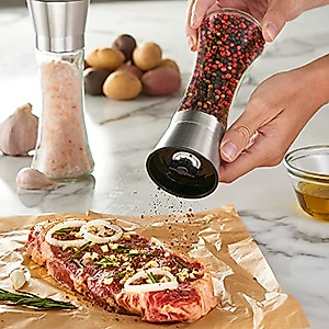 GLING Salt and Pepper Grinder Set - Refillable Sea Salt & Peppercorn Stainless Steel Shakers - Salt and Pepper Mill - 7.5 Inch