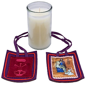 100% Beeswax Candle and Purple Home Scapular | 3 Days of Darkness | Catholic Spirituality | Divine Protection | Blessed Anna Maria Taigi and Marie-Julie Jahenny