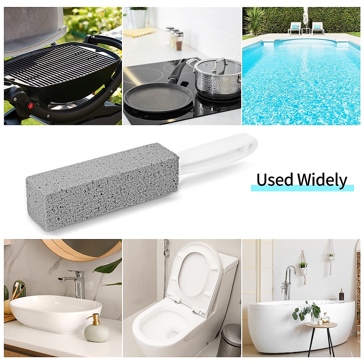 HongWay 6 Pack Pumice Stone Cleaning Brush with Handle, Pumice Scouring Pad for Toilet, Bathtubs, Kitchen Sink, Grill, Household