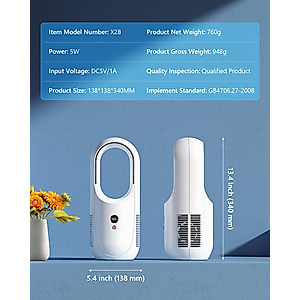 RELEXNOW 13.8" Bladeless Desk Fan - 6 Speed Modes, Small Bladelss rechargeable fan with 6000mAh Battery, Quite Office fan, Easy to Clean & Touch Control, Desk Fan Small Quite for Office, Bedroom