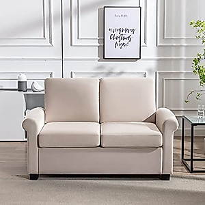 Harper & Bright Designs Pull Out Sofa Bed, Sleeper Sofa Bed with Premium Twin Size Mattress Pad, 2-in-1 Pull Out Couch Bed, Loveseat Sleeper for Living Room, Small Apartment, Beige White
