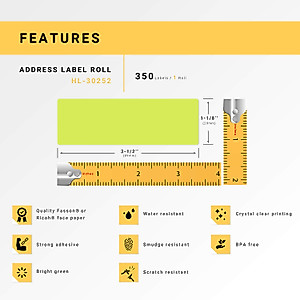 HOUSELABELS Compatible DYMO 30252 Green Address Labels (1-1/8" x 3-1/2"), Strong Permanent Adhesive, Compatible with DYMO LW 450, 4XL, Rollo & Zebra Desktop Printers, 6 Rolls /2100 Labels