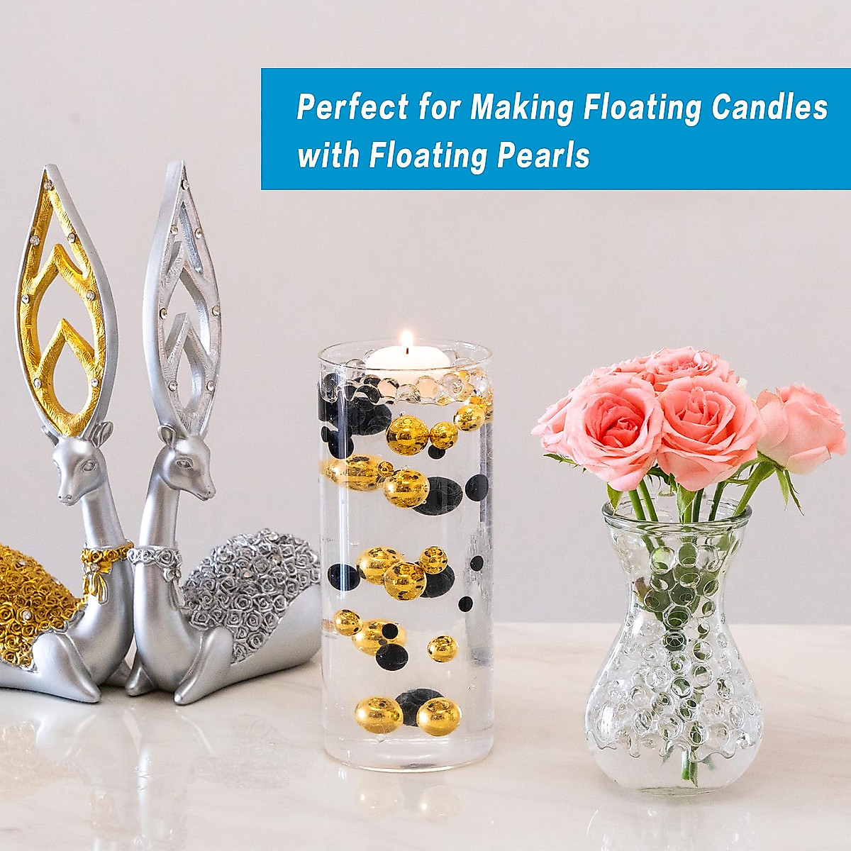 ORIKASO 140,000 Clear Water Beads for Vases,Transparent Water Beads, Vase Fillers for Floating Pearls, Floating Candle Making, Wedding Centerpiece, Floral Arrangement, Christmas Decoration