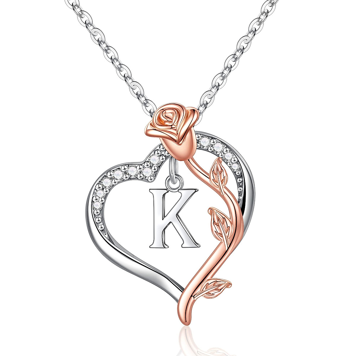 M MOOHAM Rose Heart Initial Necklaces for Women, Cute Love Letter Pendant K Initial Necklace Jewelry Rose Heart Necklaces for Women Initial Necklaces for Women Gifts for Her
