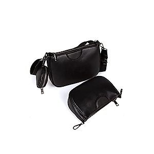 Women's Genuine Leather Hand Wallet and Shoulder Bag | Crossbody Bag for Women | 3 Pieces Tote Bag | Satchel Purse Set (Black)