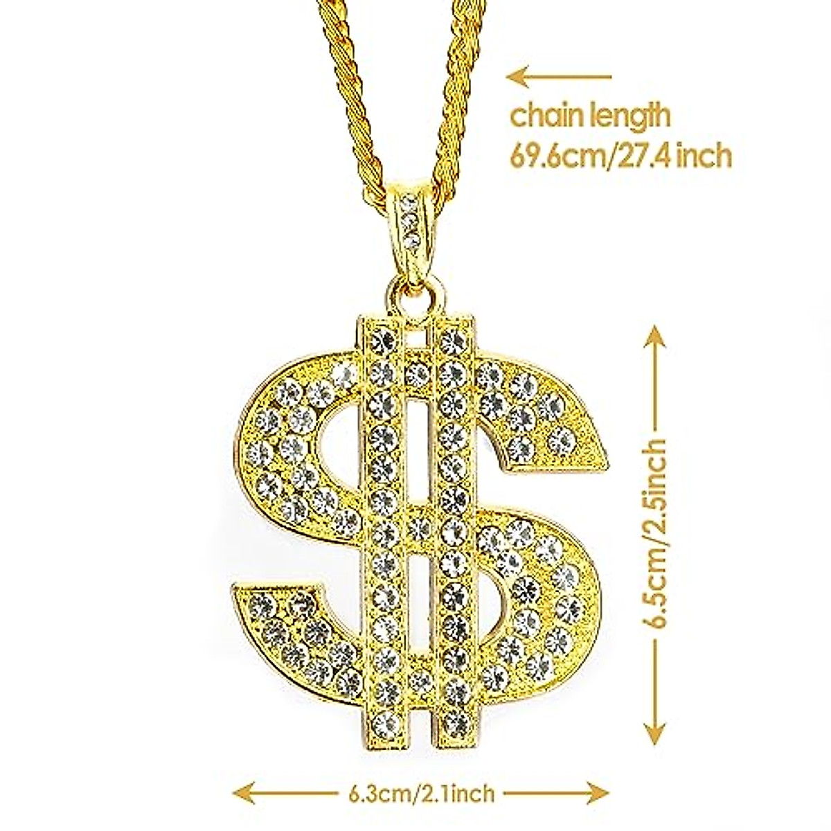 2 Pcs Hip Hop Gold Chain Accessories Mens Dollar Sign Necklaces Money Necklace Fake Gold Chain Pendant Necklace Simple Gold Party Prom Necklace Money Sign Necklace for Men Long Gold Plated Necklace