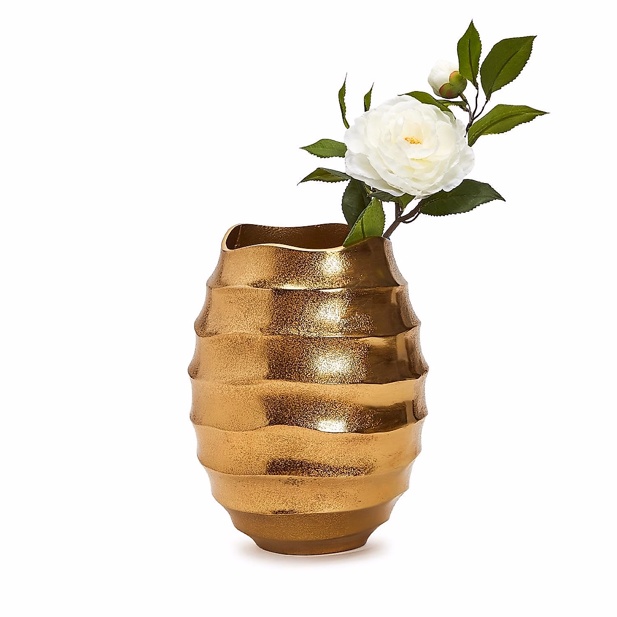 Two's Company Recycled Aluminum Wave Vase, 12-inch Height, Golden, Tabletop, Gift, Home Decor