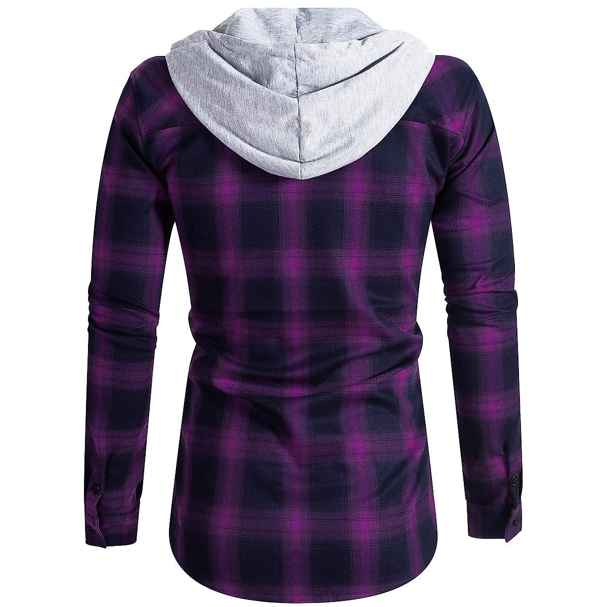 Kilborn·pataky Men's Flannel Long Sleeve Shirt Casual Hooded Plaid Button Down Hoodie Regular Fit Purple