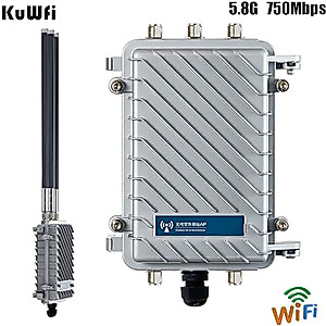 KuWFi Outdoor Wireless WiFi Access Point 11AC 750Mbps Dual-Band 2.4G/5.8G Antennas Waterproof Base Station AP Support Wireless AP/WiFi Repeater