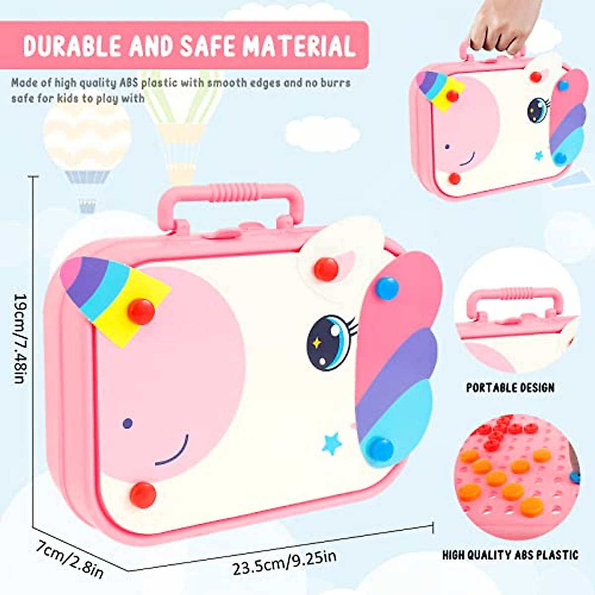 211 Pcs Creativity Tool Box, Electric Drill Puzzle Toys for Kids STEM Educational Building Toys Learning Kit with Electric Drill Screw Tool Set Educational Toys for Kids Boys and Girls Gift (Pink)