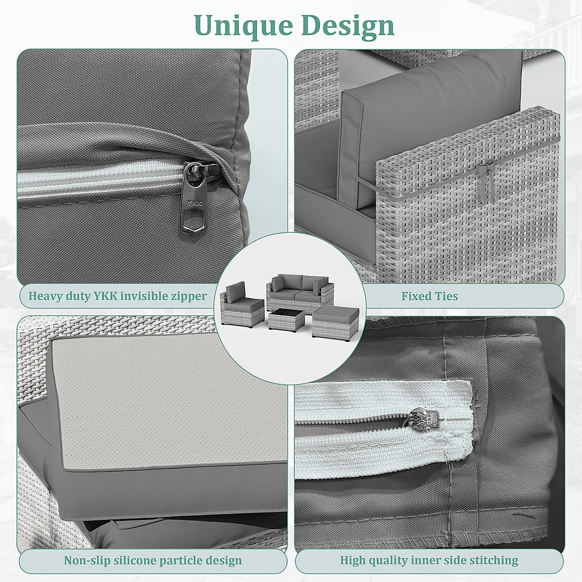 Kimunuk 9 Pcs Outdoor Patio Cushions Covers Replacement Waterproof with Zipper for 5 Pcs Patio Furniture Set, Covers Only