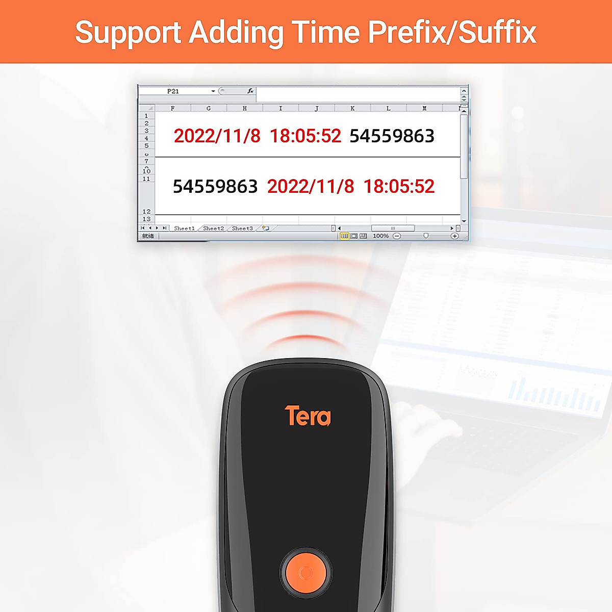 Tera Pro Extreme Performance 1D CCD Wireless Barcode Scanner Mini Portable 2500 Pixel Pocket Handheld Bar Code Reader Work with Bluetooth & 2.4G Wireless & USB Wired for iOS Android PC Tablet 1300C