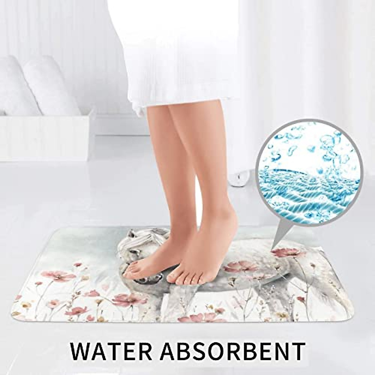 ELBULL Horse Surrounded by Flowers Print Flannel Anti Slip Mat 3 Pieces/Set Super Soft Non Slip Rugs Super Absorbent Bathroom