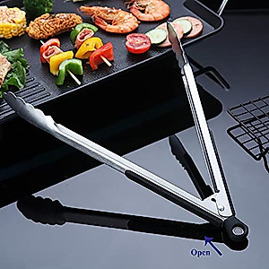 12 Inch Barbecue Tongs, Stainless Steel BBQ Tongs, Premium Grill Tongs for Cooking, Metal Tongs for Massive Meat, Locking Kitchen Tongs, Stylish Sturdy Cooking Tongs