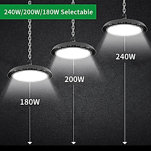 UFO LED High Bay Light with Sensor Base, 120-277Vac, 180W to 240W Adjustable Watt and CCT 3500K to 5000K, IP65 Commercial Bay Lights with 6ft Wire, 0-10V Dim Warehouse Lighting, ETL Listed, 2PK