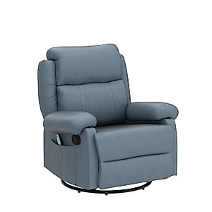 Kasorix Swivel Rocker Recliner Chairs, Nursery Glider Chair, Nursery Rocking Chairs, Overstuffed Manual Massage Recliners with Heat, Faux Leather Reclining Chair Single Sofa (Light Blue)