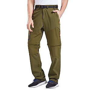 CAMOFOXIN Men's Hiking Pants Outdoor Convertible Quick Dry Fishing Pants & Shorts (Army Green, 34W X 30L)