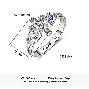 FenFang Personalized Cross Rings for Women with 2 Birthstone Custom Mom Rings with 2 Names Mothers Cross Name Rings Promise Rings for Her Mothers Day Gifts