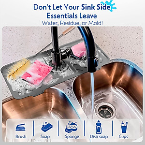 Kitchen Faucet Silicone Handle Drip Catcher Mat, Water Trey, Sink Splash Guard, Draining Pad Faucet, Protector Countertop, Drying Countertop Granite(Grey), 14.375 X 5.375 .375