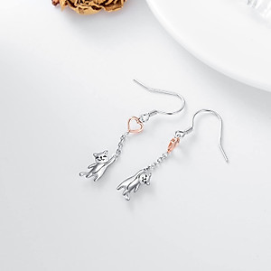 PELOVNY Cat Earrings for Women S925 Sterling Silver Balloons Cats Dangle Hook Doop Earrings for Women