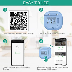 ORIA Wireless Thermometer Hygrometer, Mini Wireless Indoor Temperature Humidity Sensor, Temp Humidity Gauge Meter with APP Alert Free Data Export for Home, Blue