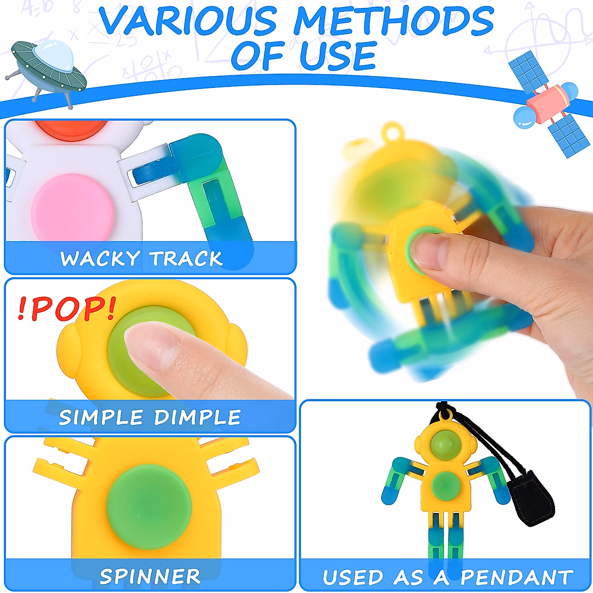 ZQFTZQ 24Pcs Pop Fidget Spinners Bulk - Deformable Astronaut Fidget Spinner Keychain Robot Gyro Fidget Spinner for Kids Adults Glow in The Dark Sensory Toys Christmas Party Favors Classroom Prizes