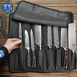 XYJ Professional Kitchen Knife Set Vein Pattern 8" 7" 5" 3.5" Chef Knives Set With Carry Case Bag & Sheath 8 Pieces Cooking Knife Tools (Coffee)