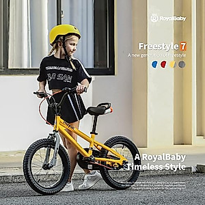 Royalbaby Freestyle 7 Kids Bike 18 Inch Wheel Dual Handbrakes Bicycle Beginners Boys Girls Ages 5-8 Years, Kickstand and Water Bottle Included, Yellow