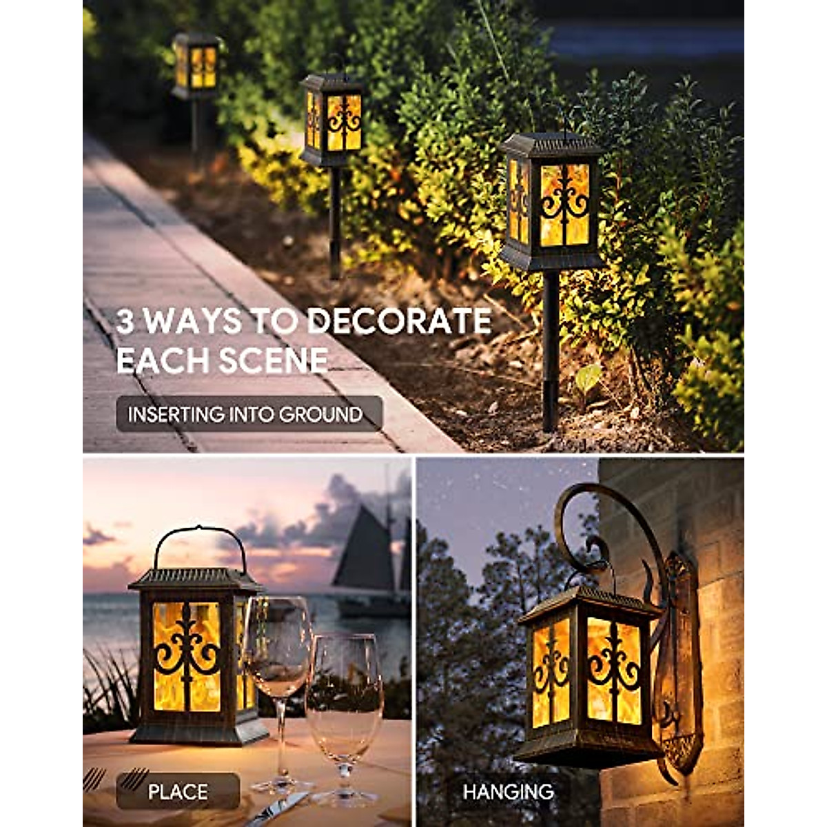 Solar Lantern Outdoor Hanging Lanterns - RGBING Solar Lanterns Outdoor Waterproof with Clips and Ground Stake, Flickering Led Solar Lanterns Garden Lanterns for Outdoor, Patio, Porch (2 Packs)